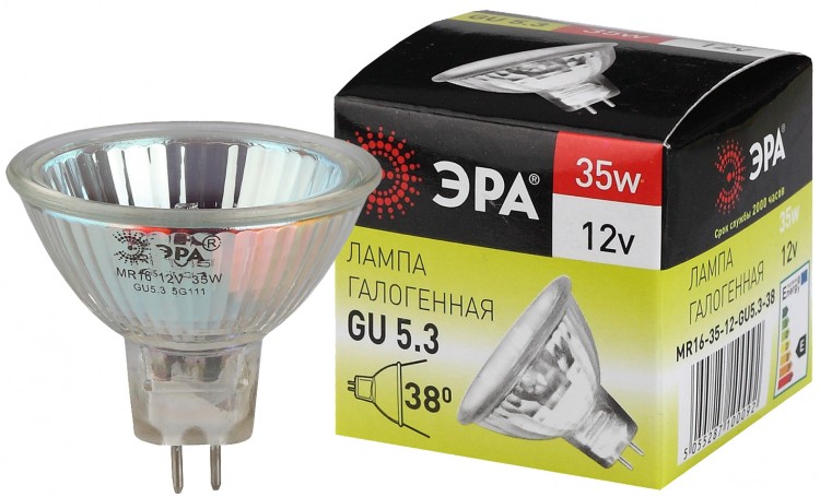 Лампочка галогенная ЭРА GU5.3-MR16-35W-12V-CL GU5.3 35 Вт софит теплый белый свет по цене 144 ...